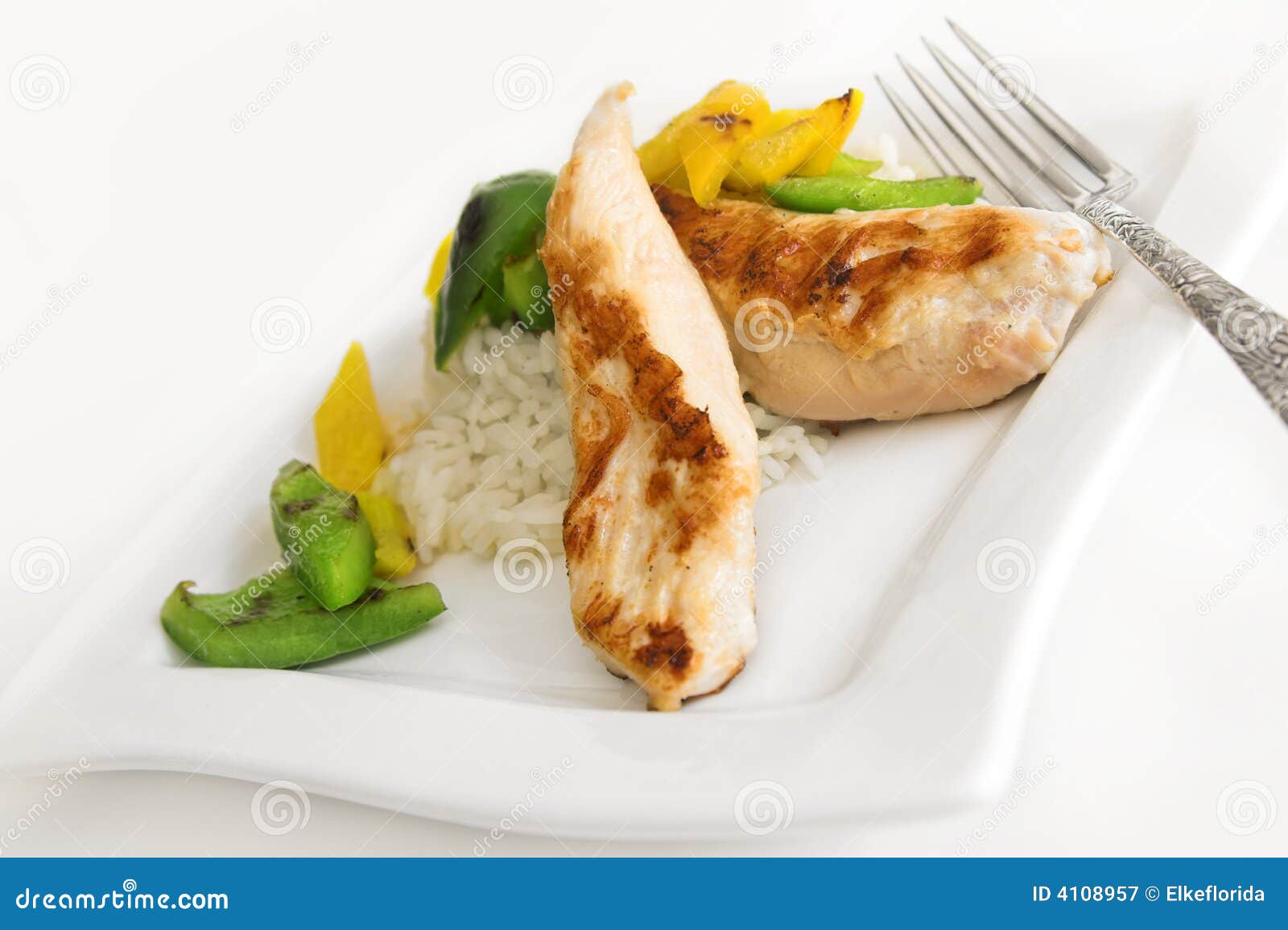 Pecho de pollo con arroz imagen de archivo. Imagen de grilled - 4108957