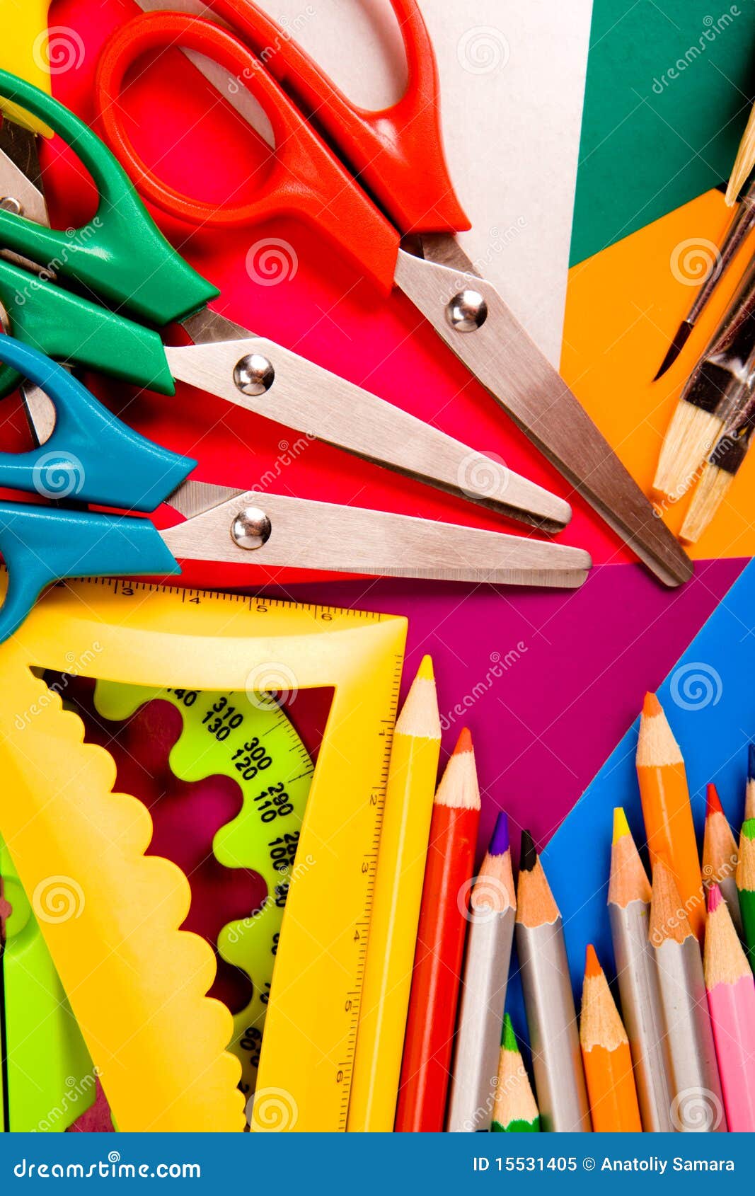 Pecils, Scissors, Rulers, Paintbrushes Stock Image - Image of colorful ...