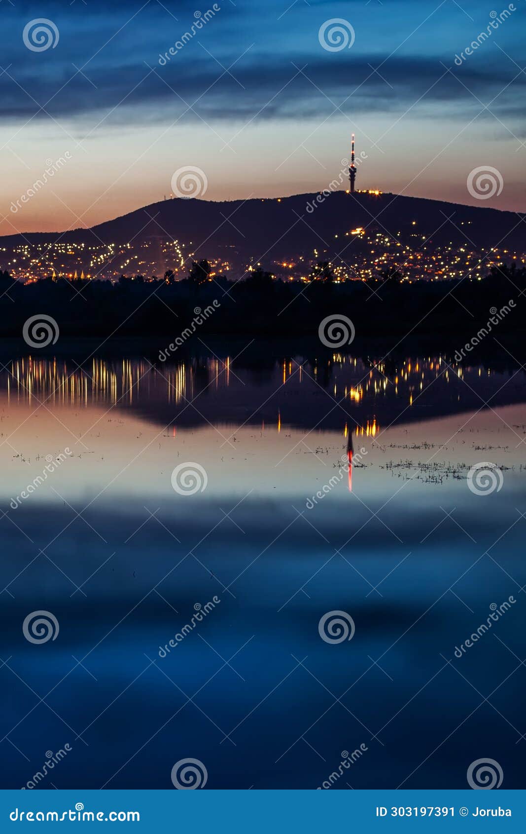 Pecs City and Mecsek Mountain at Night Stock Image - Image of night ...