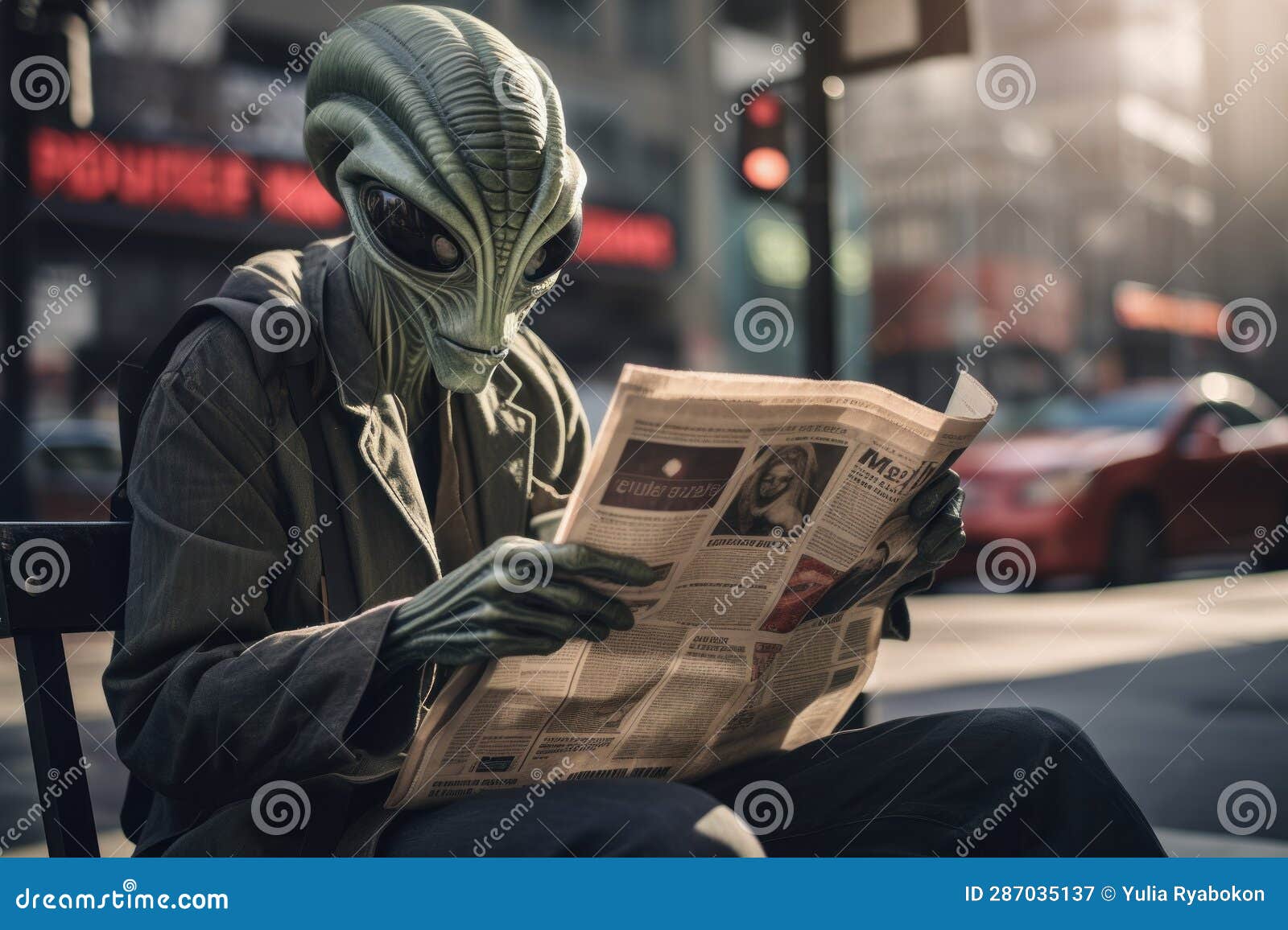 Peculiar Alien Read Newspaper. Generate Ai Stock Illustration ...