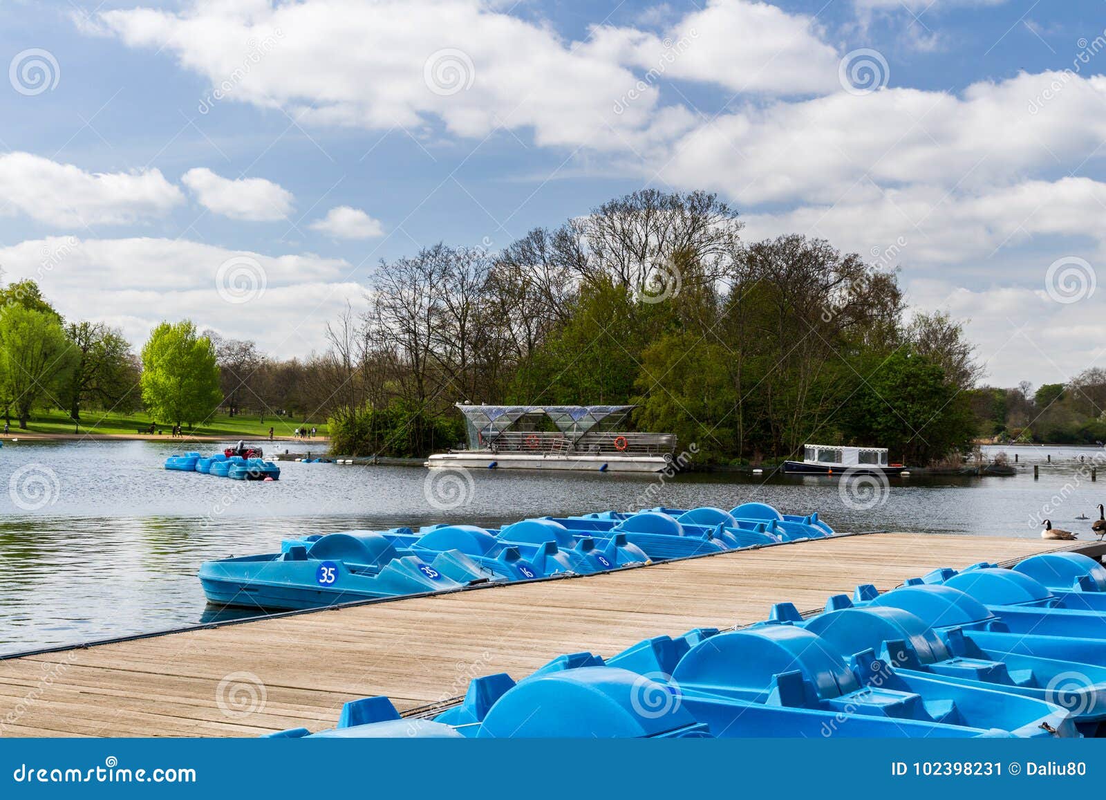 Pedal Boat on the Lake in Park on Sunny Day Stock Image - Image of ...