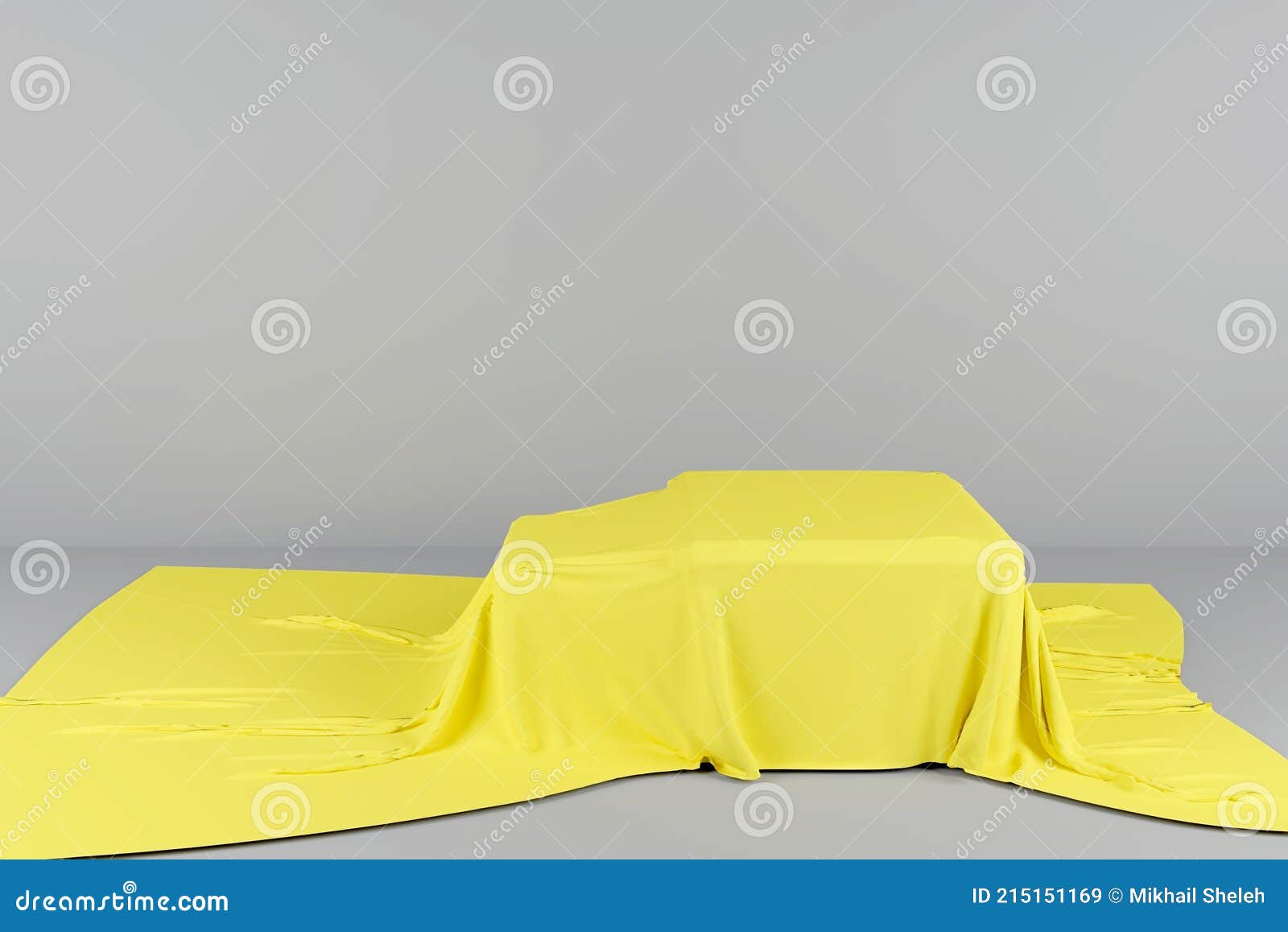 Pedestal In The Form Of A Cube Covered With Yellow Cloth. 3D Rendering ...