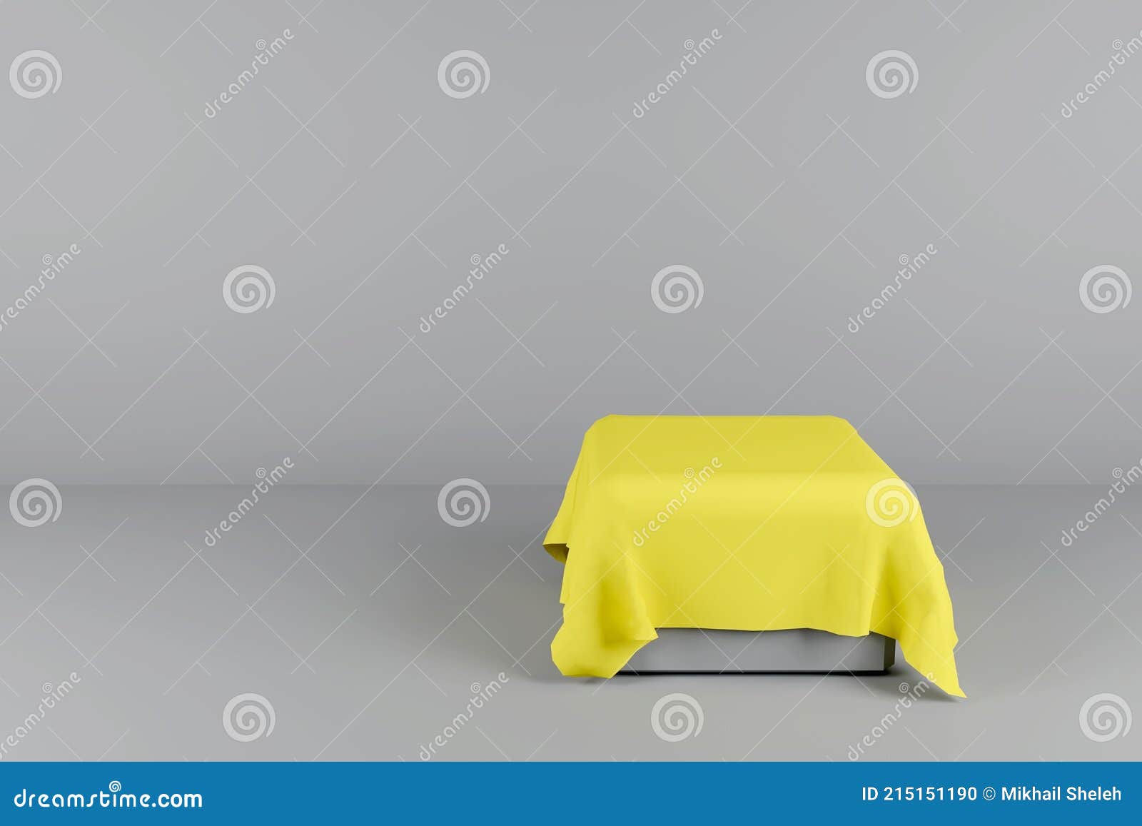 Pedestal in the Form of a Cube Covered with Yellow Cloth. 3D Rendering ...