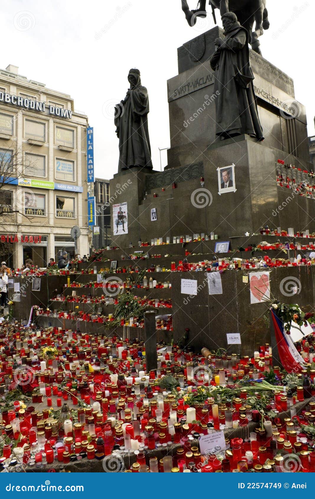 Pedestal of the Wenceslas Monument with Candles Editorial Stock Image ...