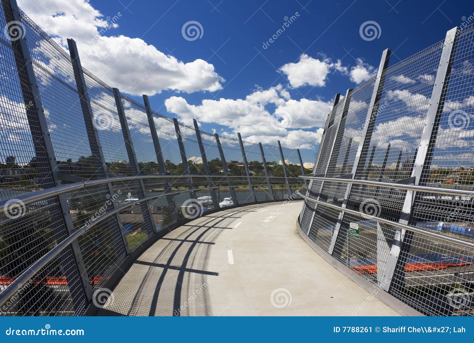 Pedestrian and Bicycle Bridge Stock Image - Image of traffic, building ...