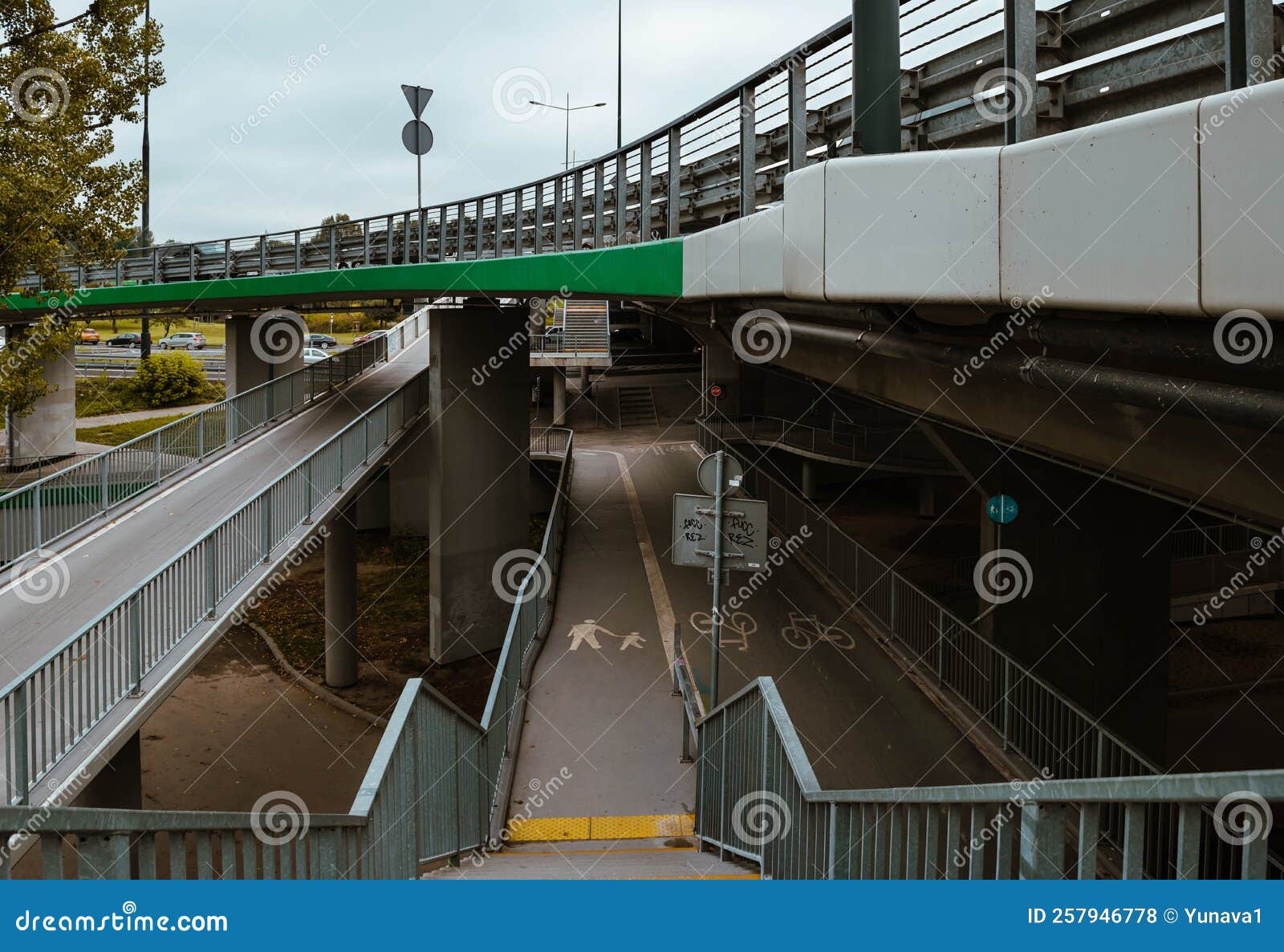 Pedestrian and Bicycle Paths on the Road Interchange Stock Photo ...