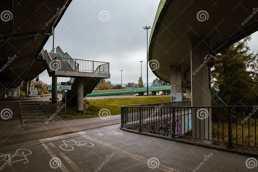 Pedestrian and Bicycle Paths on the Road Interchange Stock Photo ...