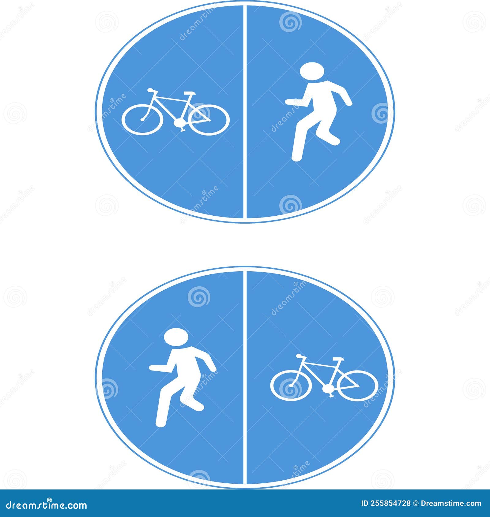 Pedestrian and Bicycle Paths with Traffic Separation. Road Signs. Stock ...