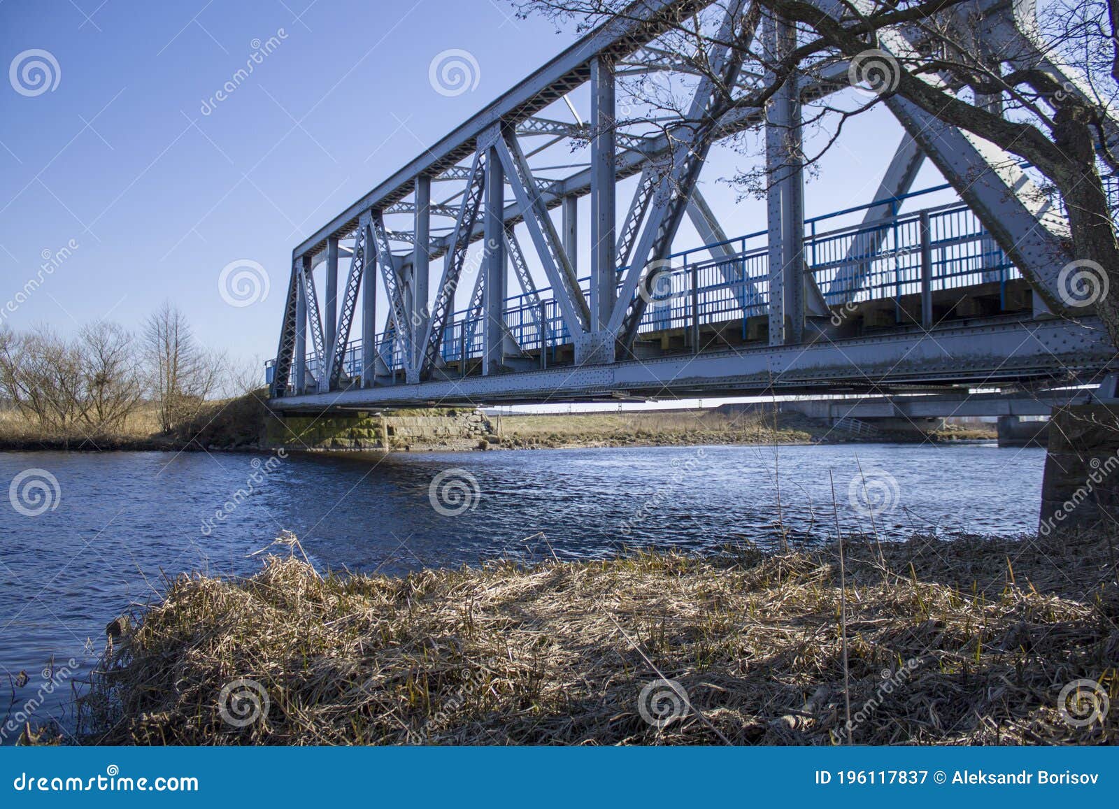 Pedestrian Blue Old Bridge Over the River Stock Image - Image of scenic ...