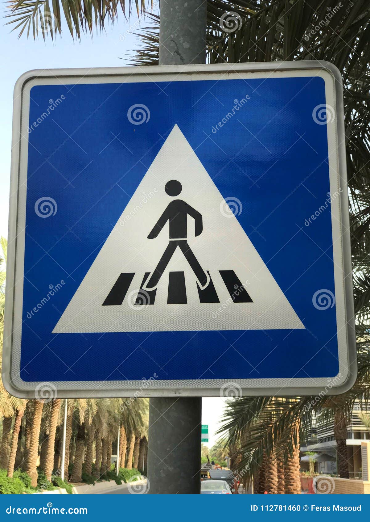 Pedestrian blue sign stock photo. Image of signal, city - 112781460
