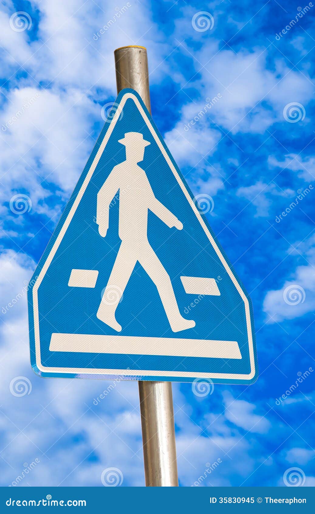 Pedestrian Blue Traffic Sign Stock Image - Image of post, danger: 35830945