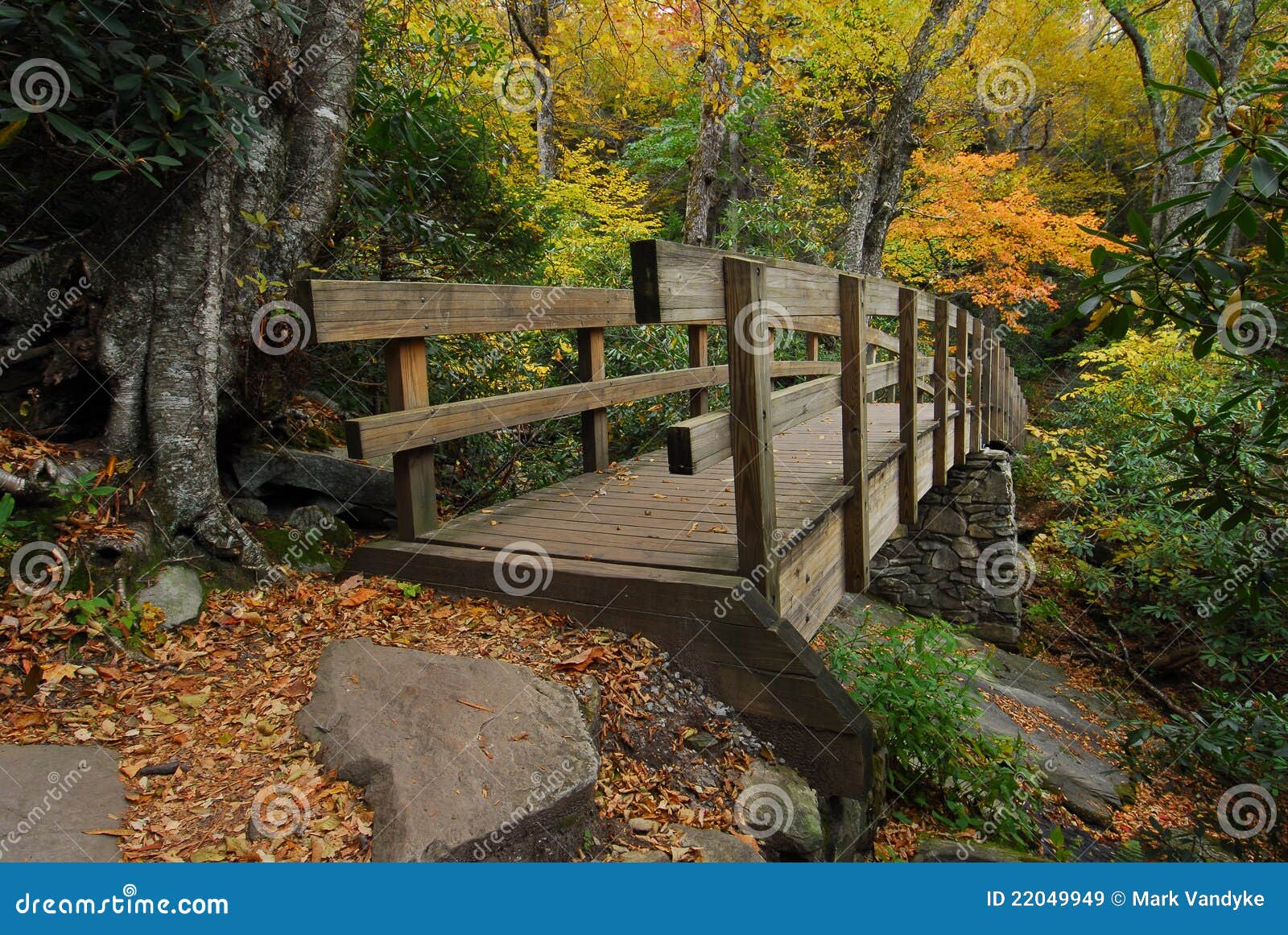 Pedestrian Bridge in Autumn Mountains Stock Image - Image of stone ...
