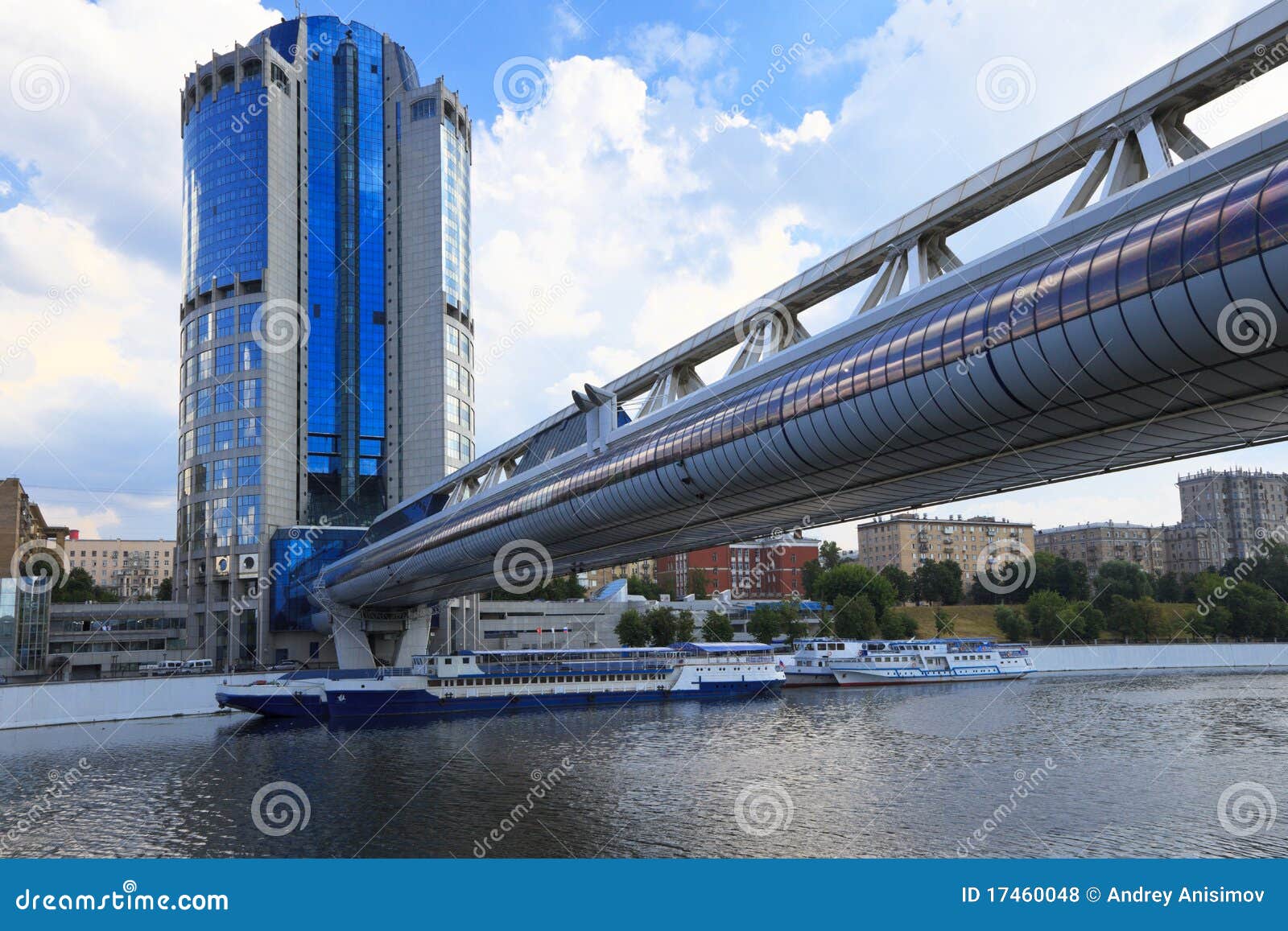 Pedestrian Bridge Bagration, Moscow, Russia Stock Photo - Image of blue ...