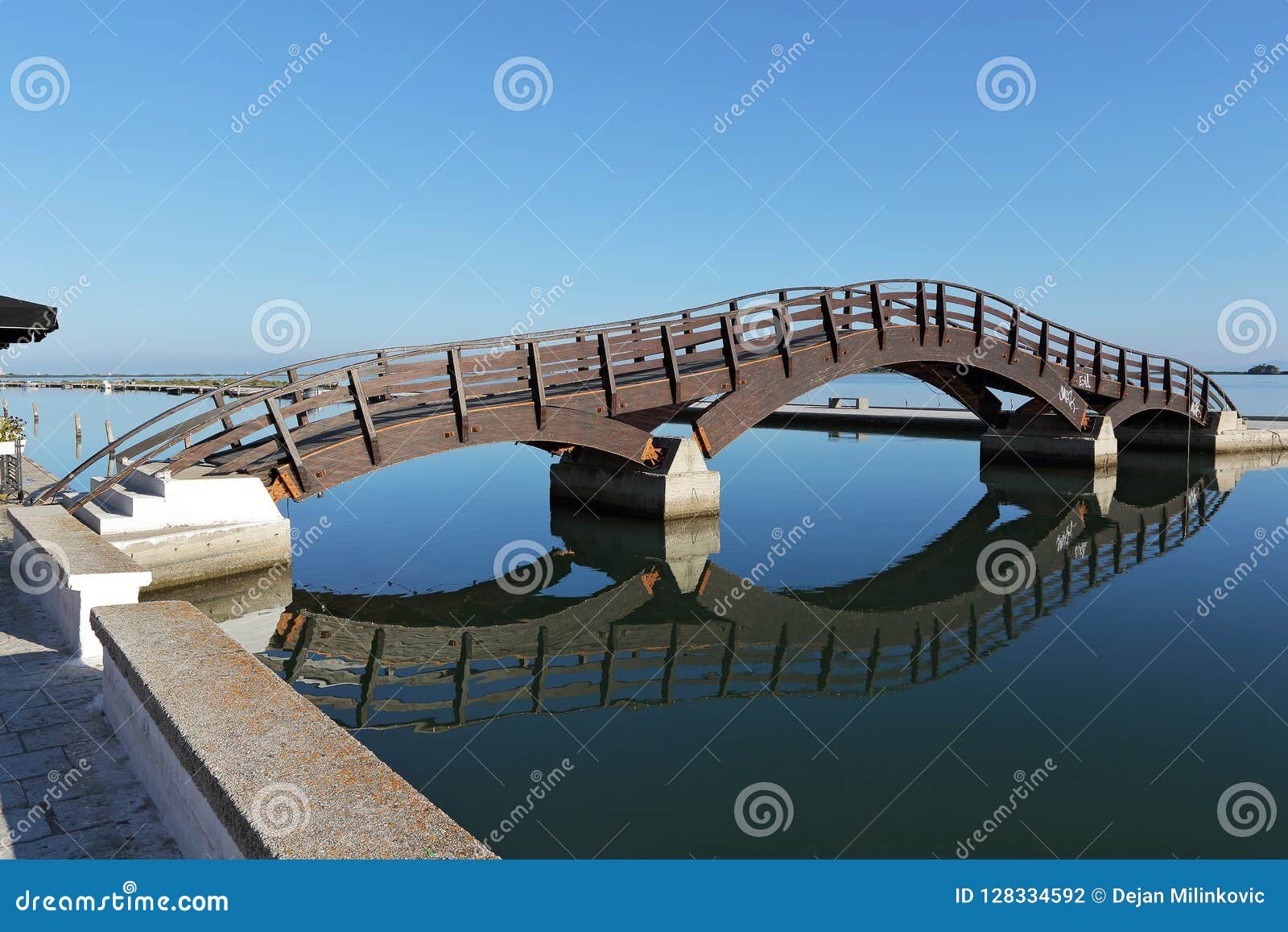 Pedestrian Bridge in Lefkada, Greece Stock Photo - Image of reflection ...