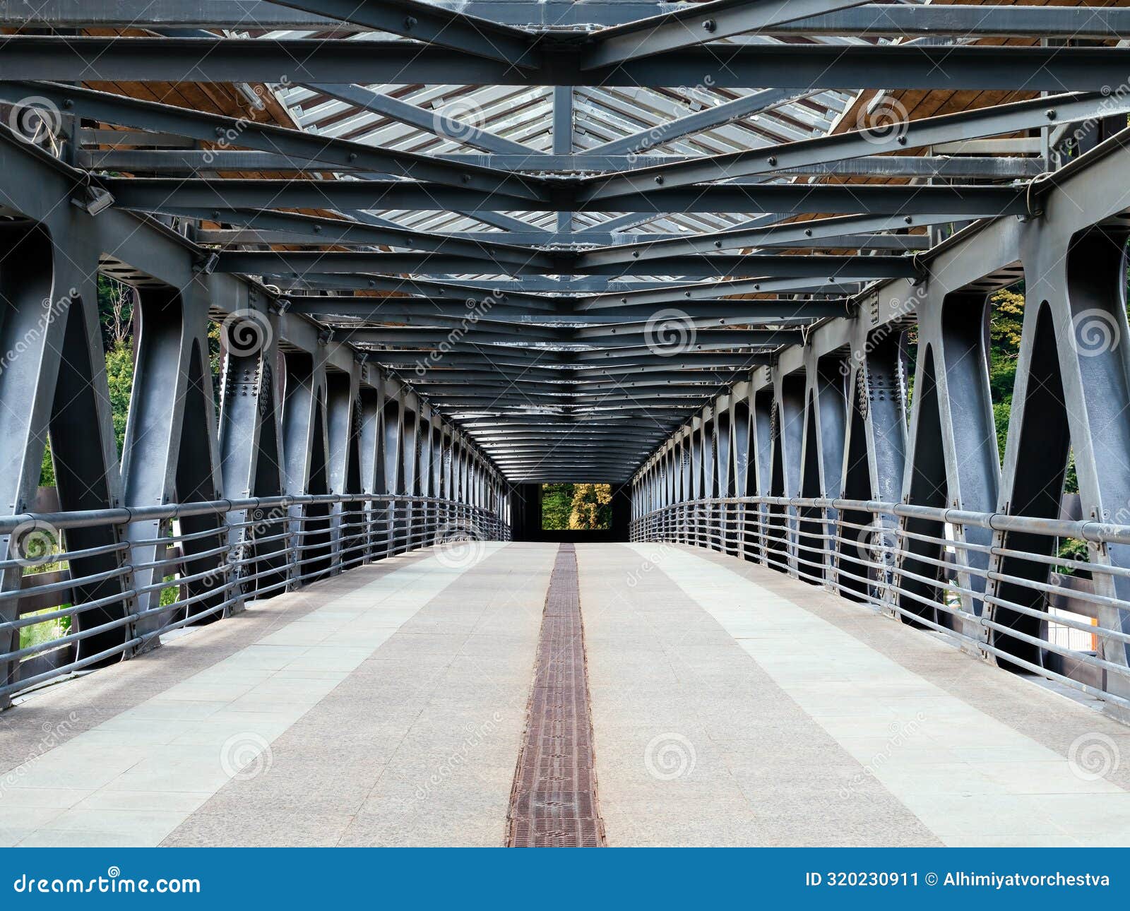 Pedestrian Bridge with Metal Structure Stock Image - Image of corridor ...