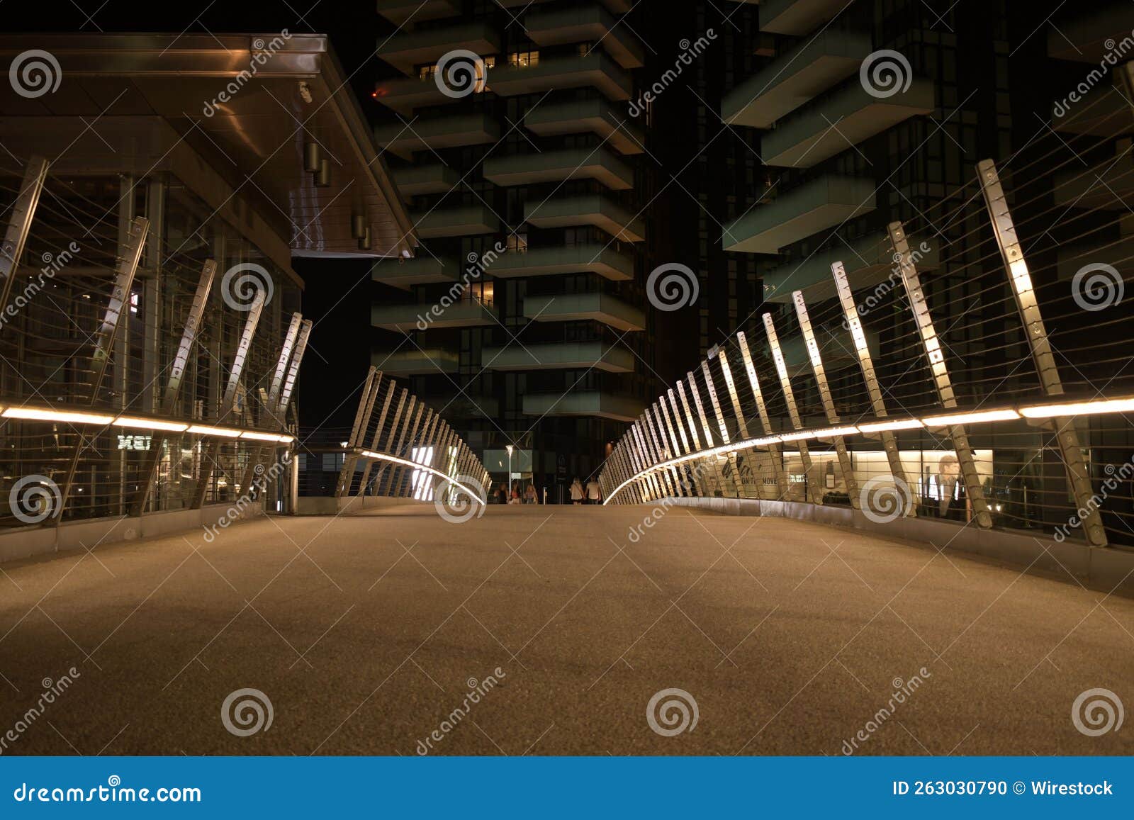 Pedestrian Bridge during Nighttime Stock Photo - Image of exterior ...