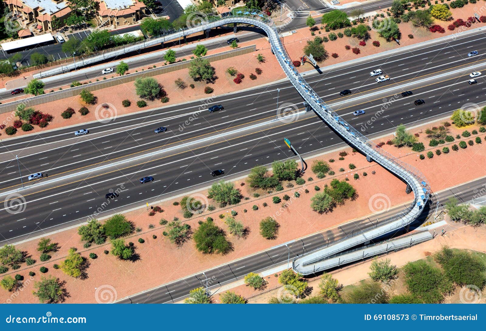 Pedestrian Bridge Over Freeway Stock Image - Image of design, crossing ...