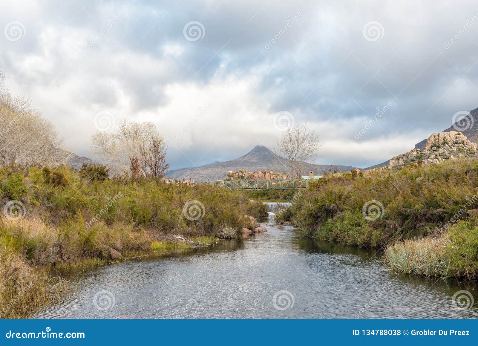 Pedestrian Bridge Over the Krom River at Kromrivier Stock Photo - Image ...