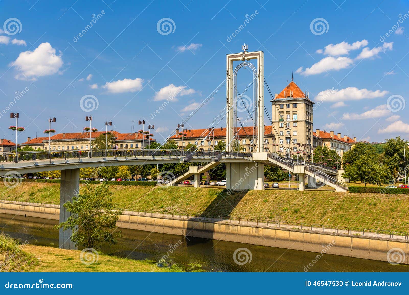 Pedestrian Bridge Over Nemunas River in Kaunas Stock Photo - Image of ...