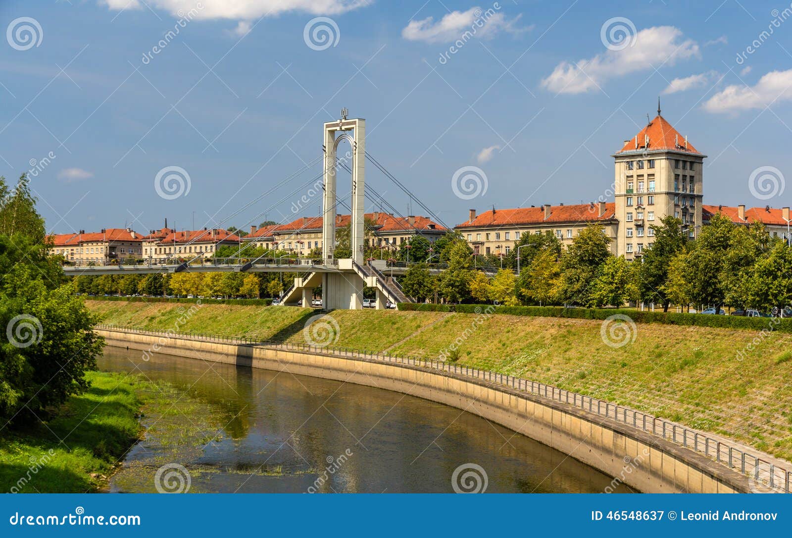 Pedestrian Bridge Over Nemunas River in Kaunas Stock Image - Image of ...