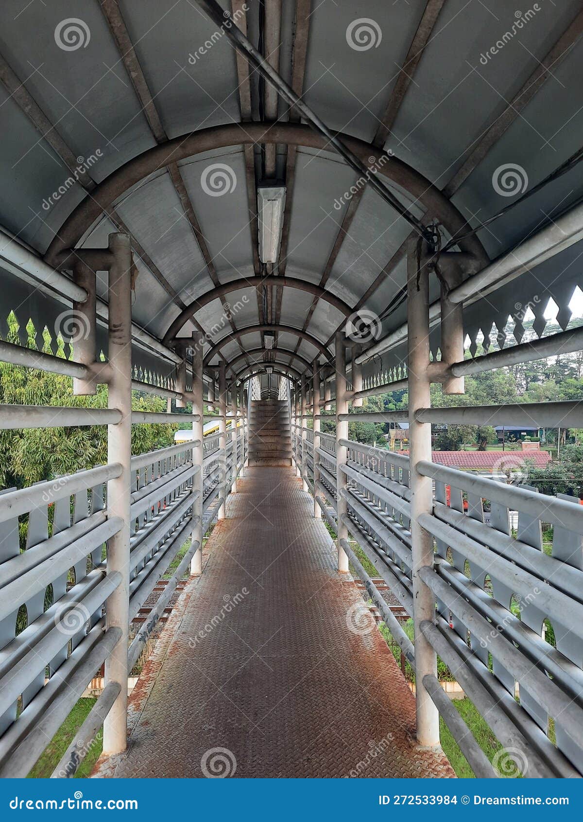 A Pedestrian Bridge Over the Railroad Tracks Stock Photo - Image of ...