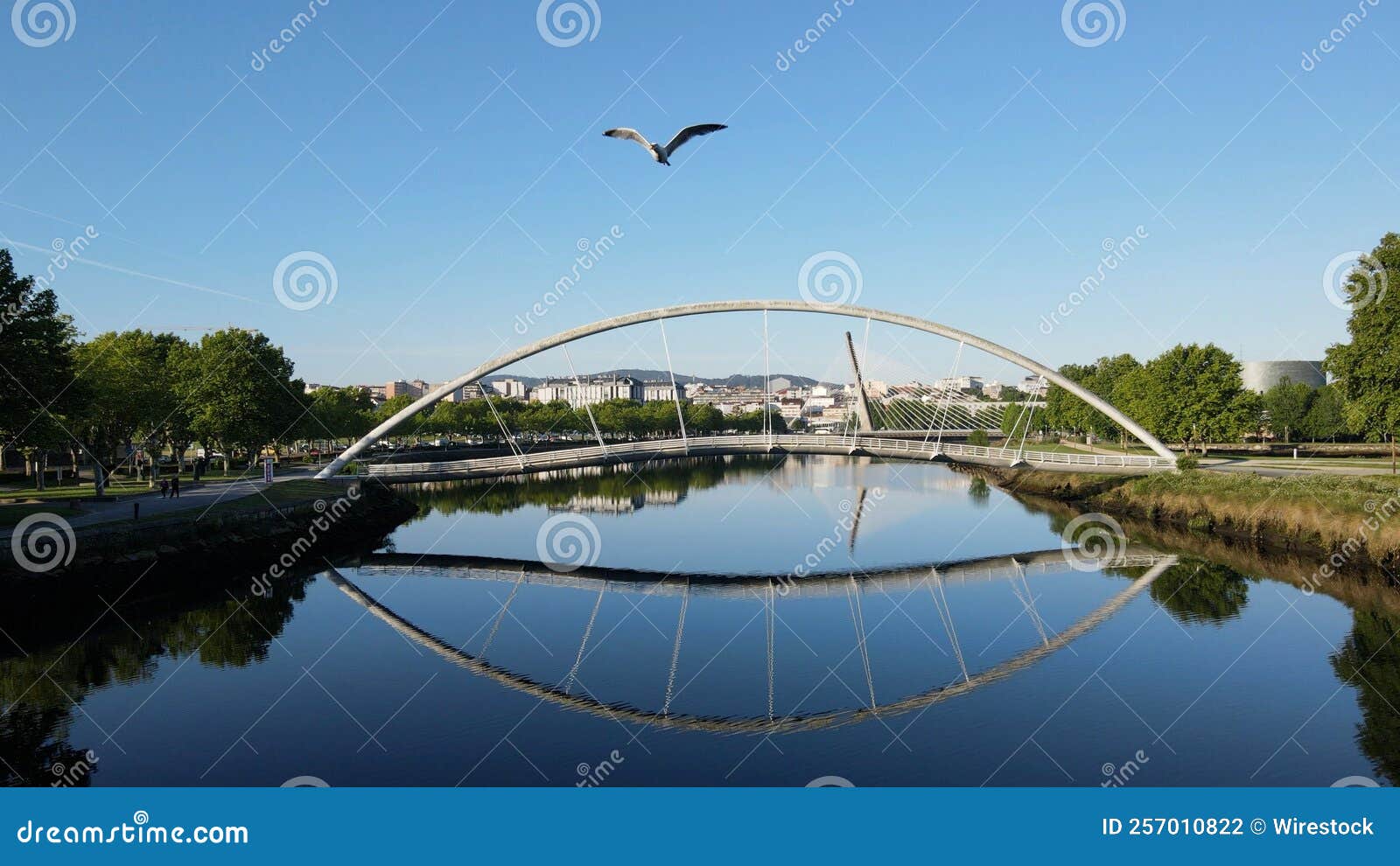 Pedestrian Bridge Over the River Lerez Symmetrically Reflects on the ...