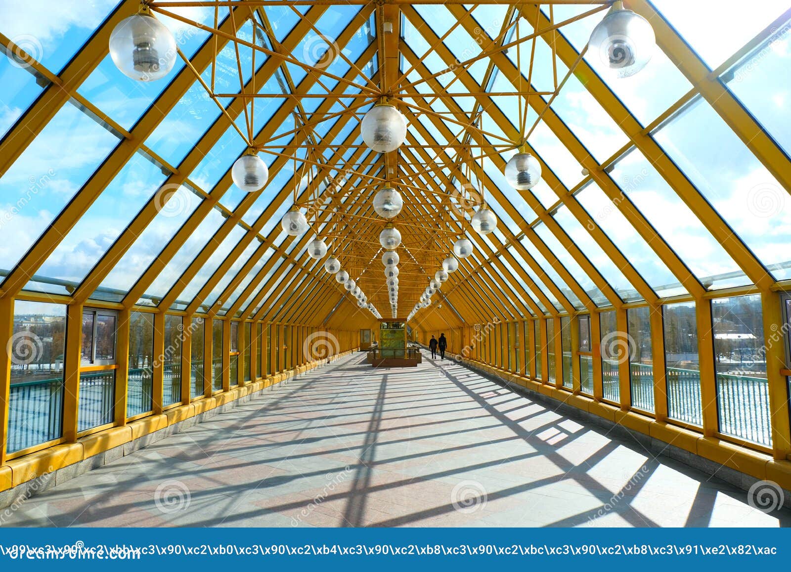 Pedestrian Bridge Over the River, Metal Glass Stock Photo - Image of ...