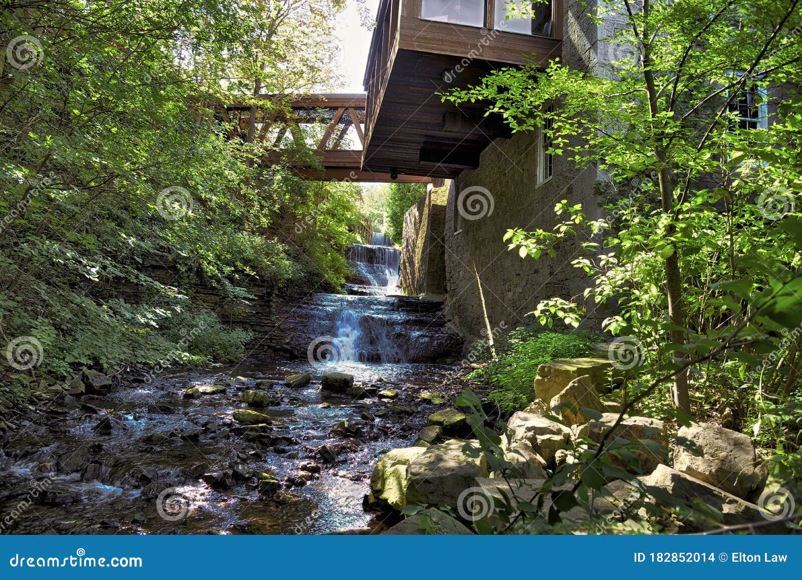 Pedestrian Bridge Overpass a Water Falls that Pass through the Ancaster ...