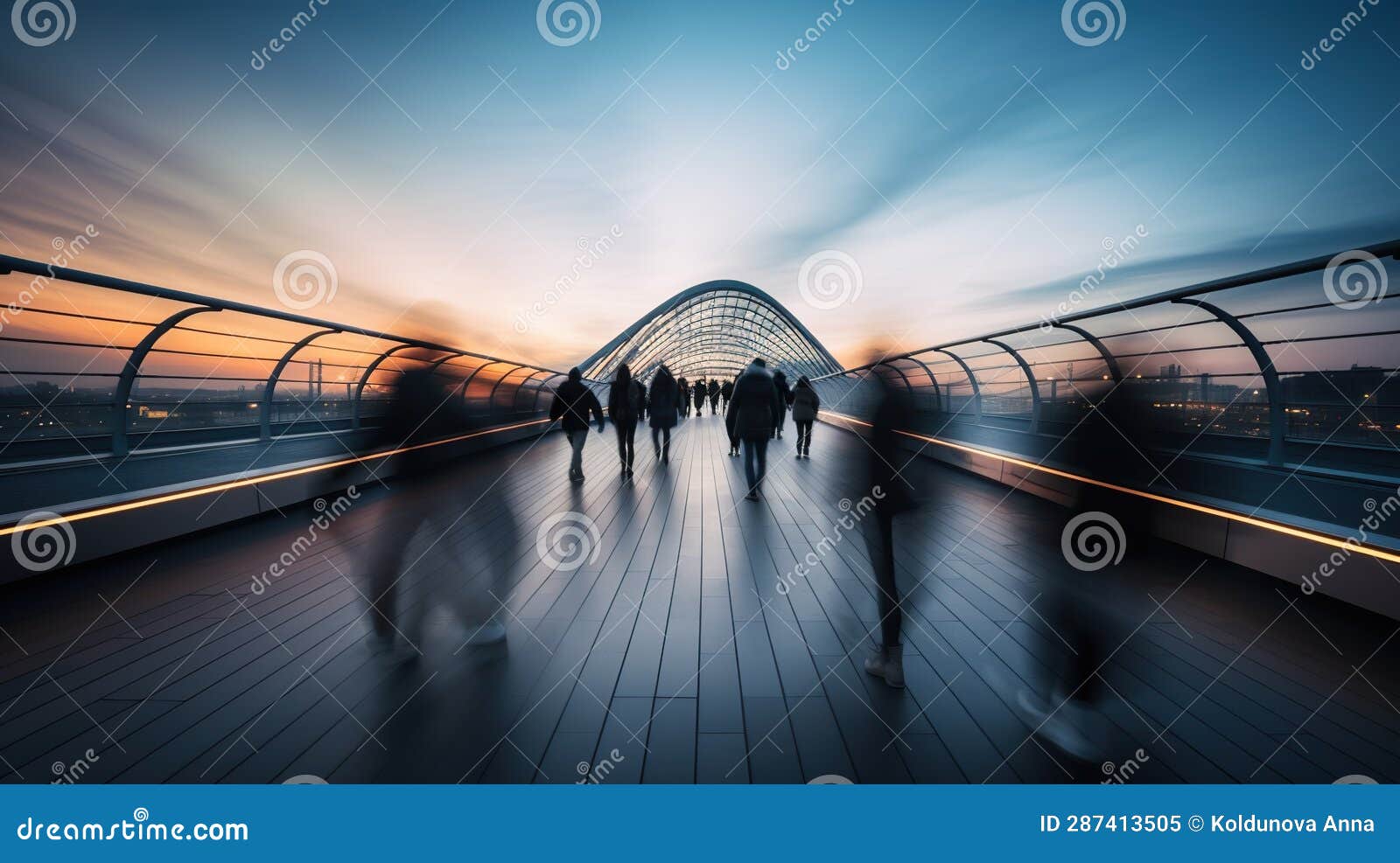 Pedestrian Bridge with People Motion Blur View , Stock Image - Image of ...