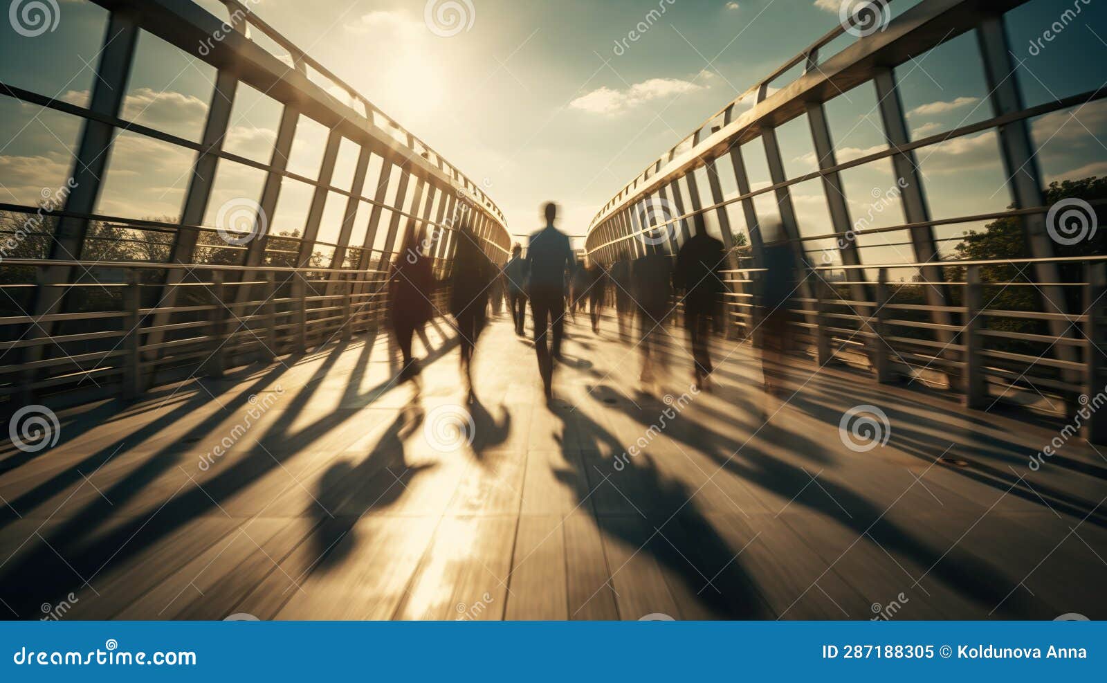 Pedestrian Bridge with People Motion View Stock Image - Image of long ...
