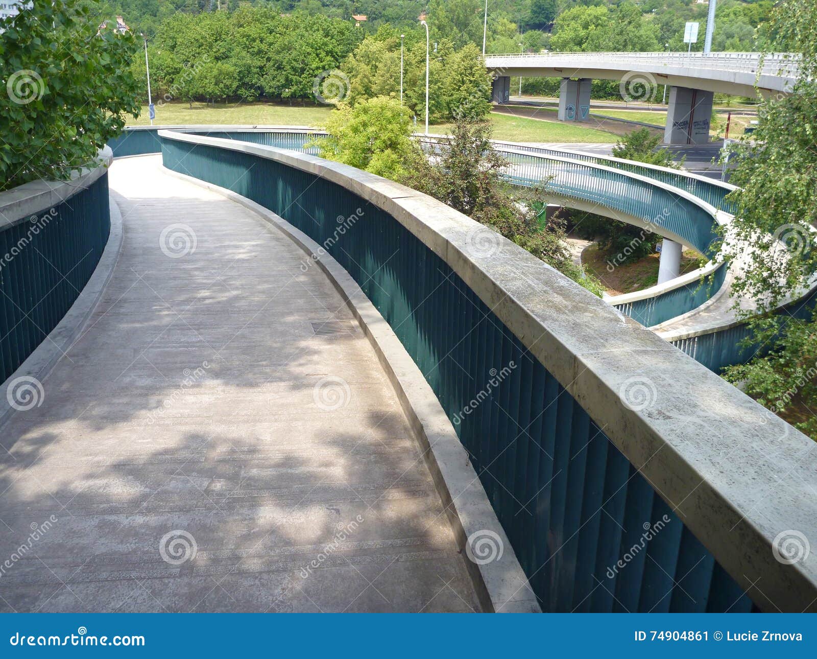 Pedestrian Bridge with a Round Spiral Acces Stock Image - Image of foot ...