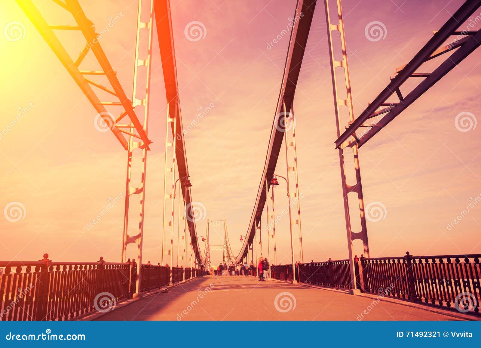 Pedestrian Bridge at Sunset Stock Image - Image of modern, dawn: 71492321