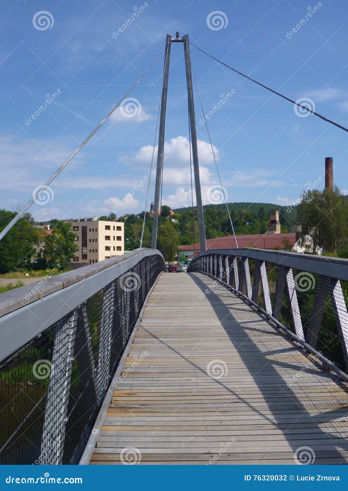 Pedestrian Bridge Suspended on Iron Ropes Stock Photo - Image of summer ...