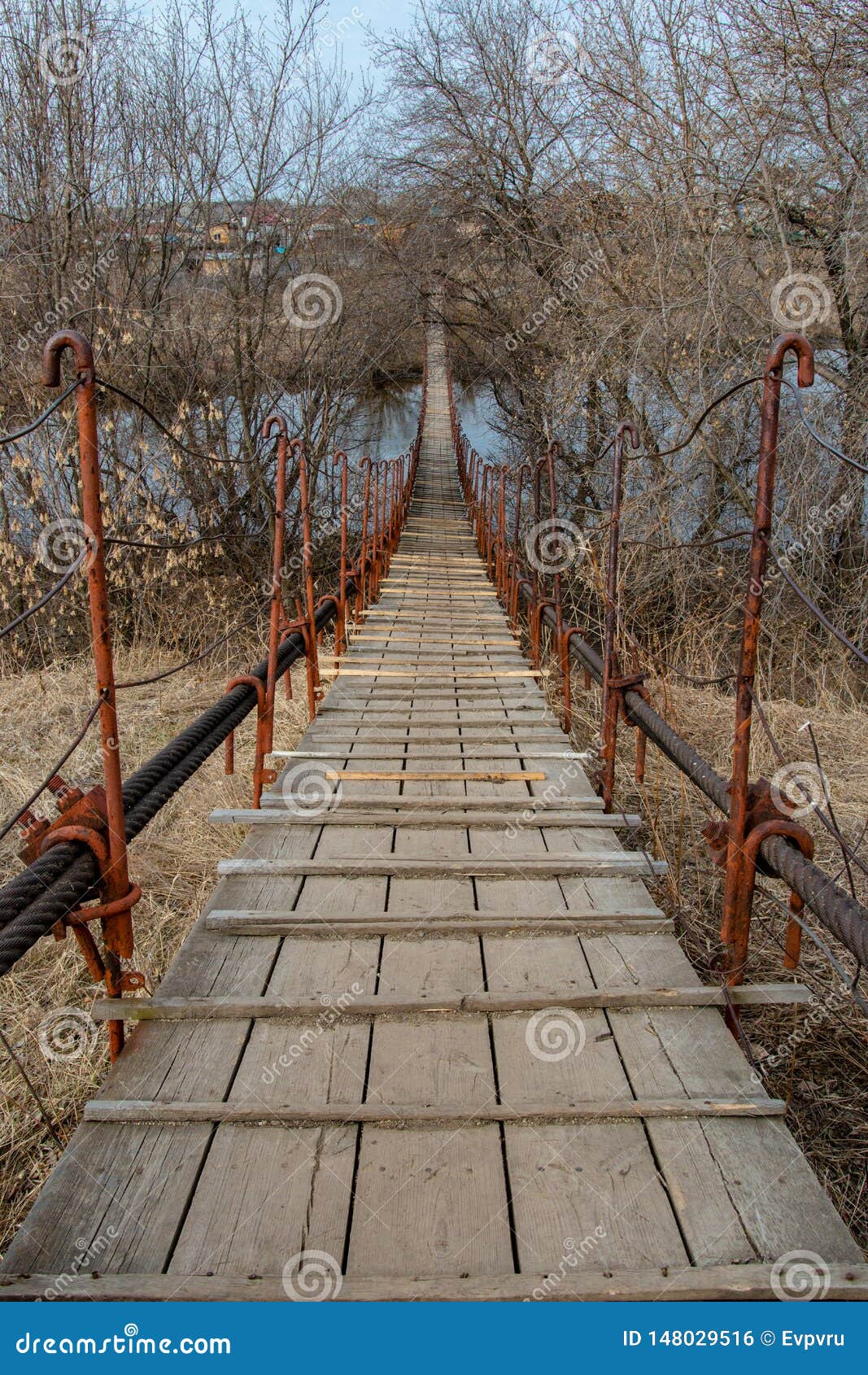 Pedestrian Bridge To Cross the River Stock Photo - Image of path, road ...