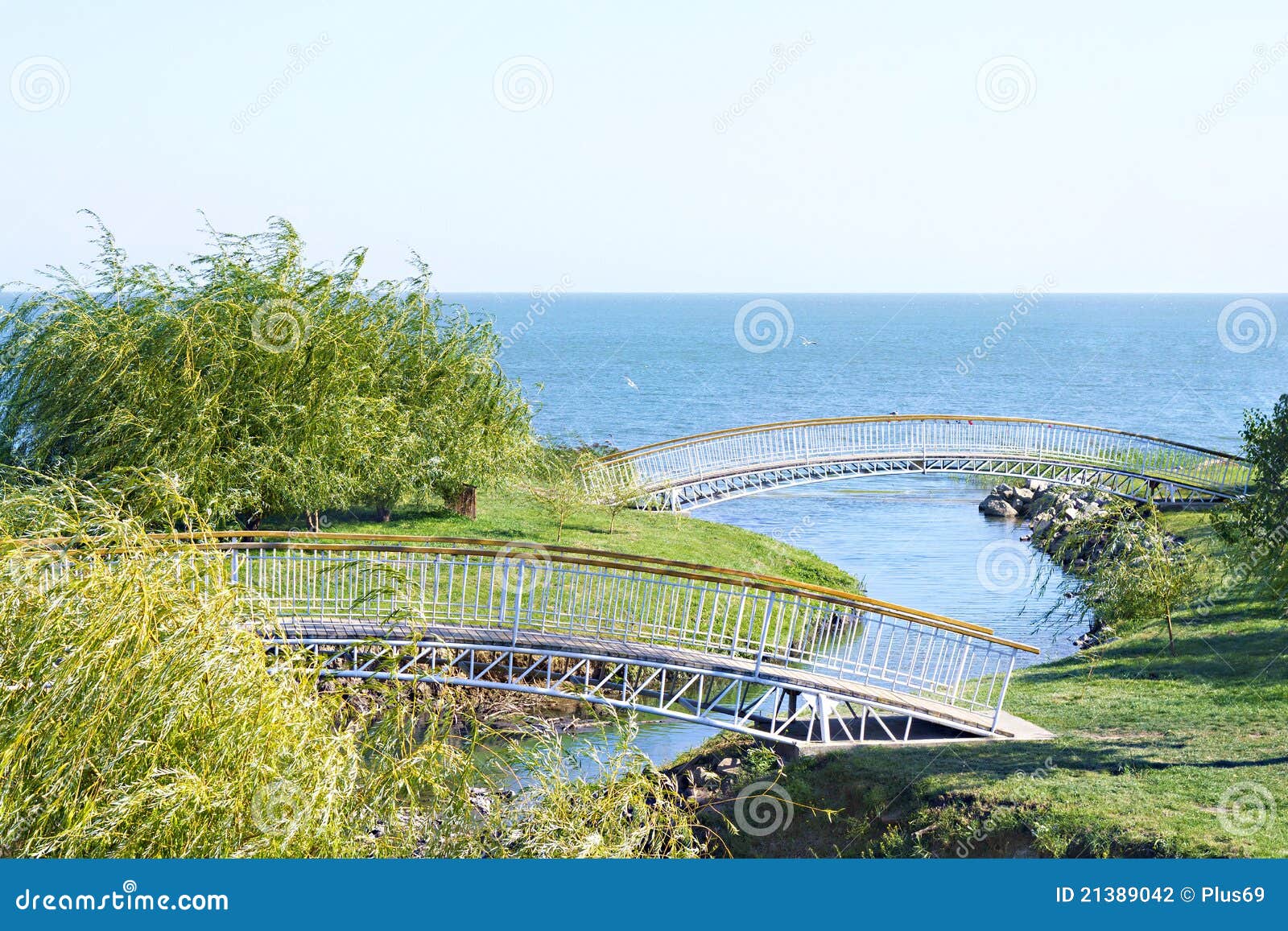 Pedestrian Bridges Across the River Stock Photo - Image of green, park ...
