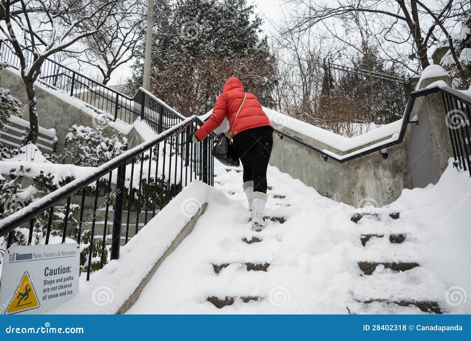 Pedestrian Climbs the Snow Stairs Editorial Stock Photo - Image of snow ...
