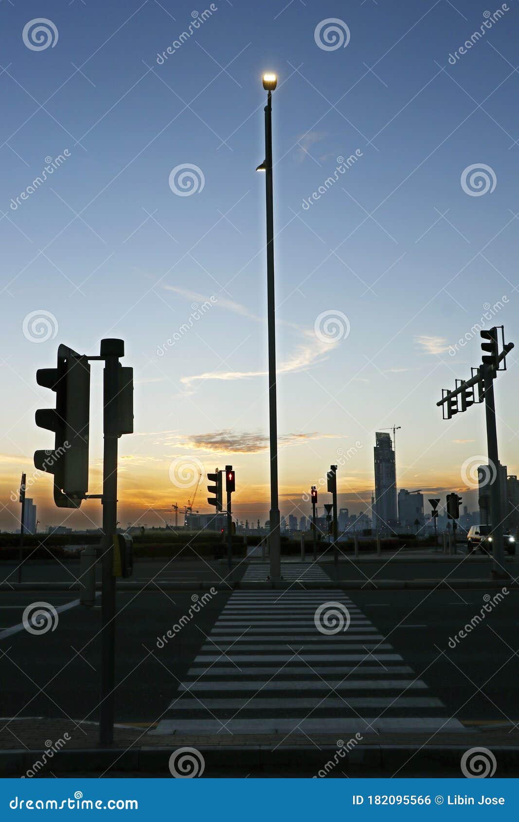 Pedestrian Crossing Line Zebra Line with Evening Sky Background Stock ...