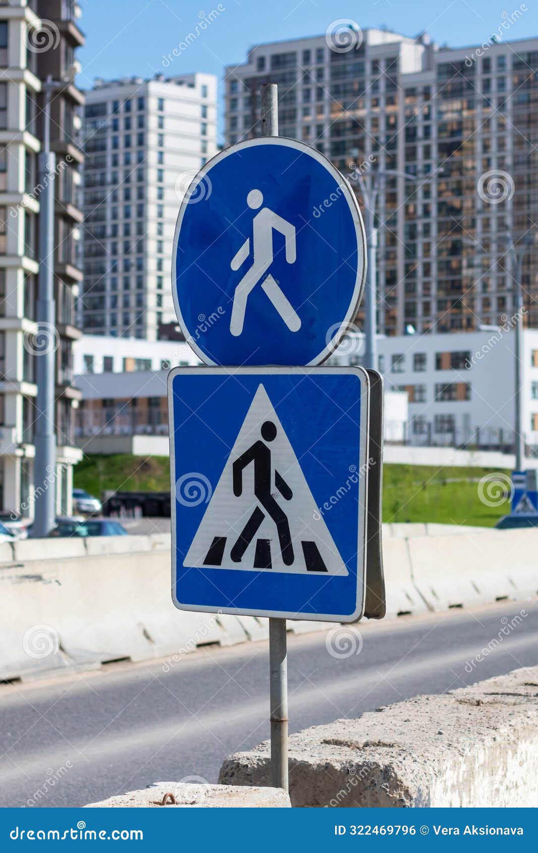 Pedestrian Crossing Sign in Front of Construction Site Stock Photo ...