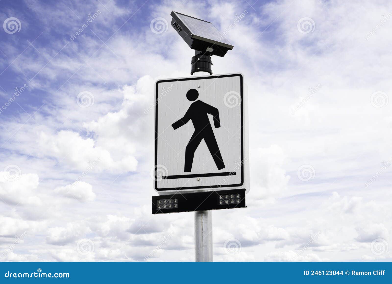 A Pedestrian Crossing Sign Powered by a Solar Panel Stock Photo - Image ...