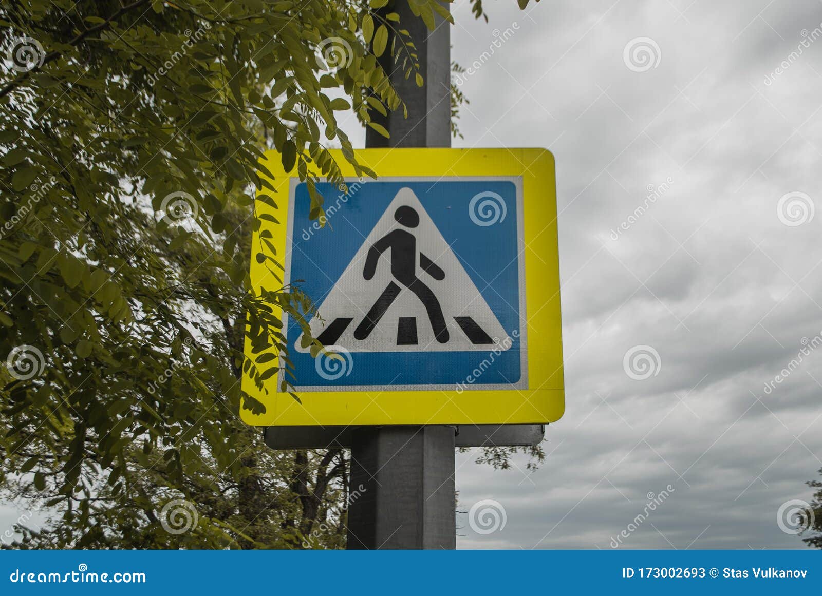Pedestrian Crossing Sign in Russia, Stock Image - Image of blue ...
