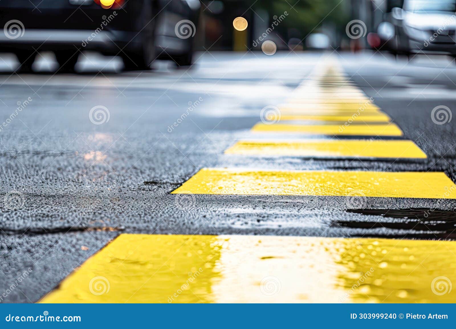 Pedestrian Crossing Yellow Marks on Asphalt Stock Photo - Image of walk ...