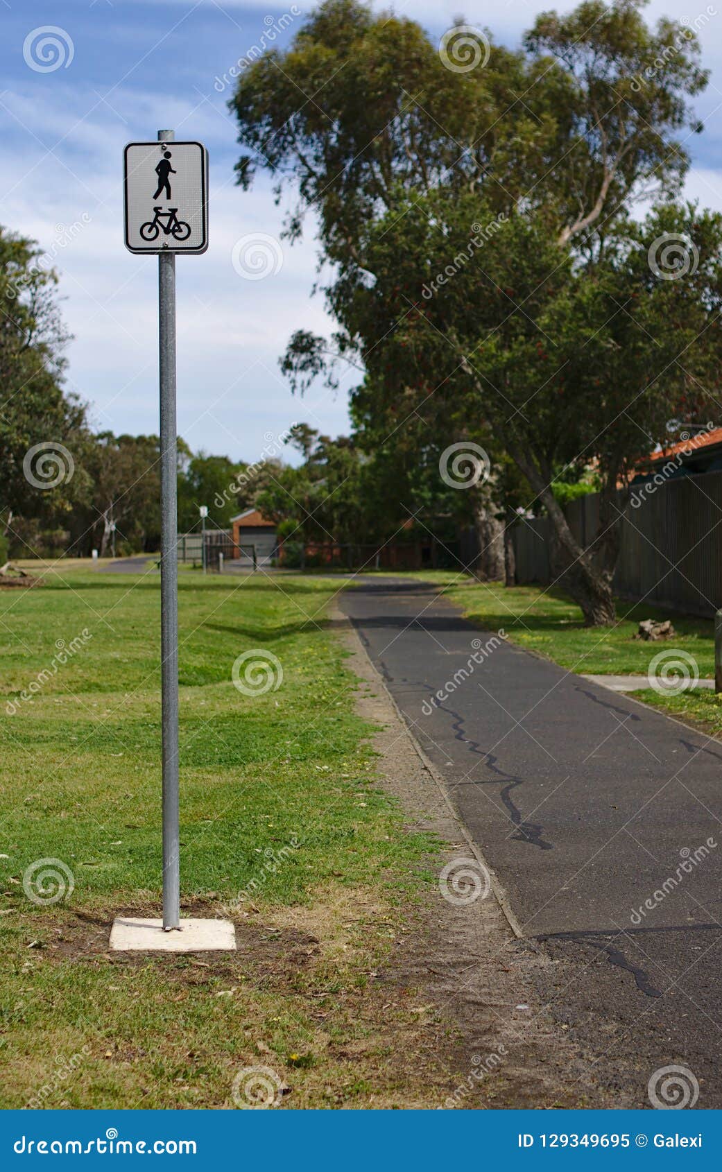 Pedestrian and Cyclist Shared Path Sign at Park Stock Image - Image of ...