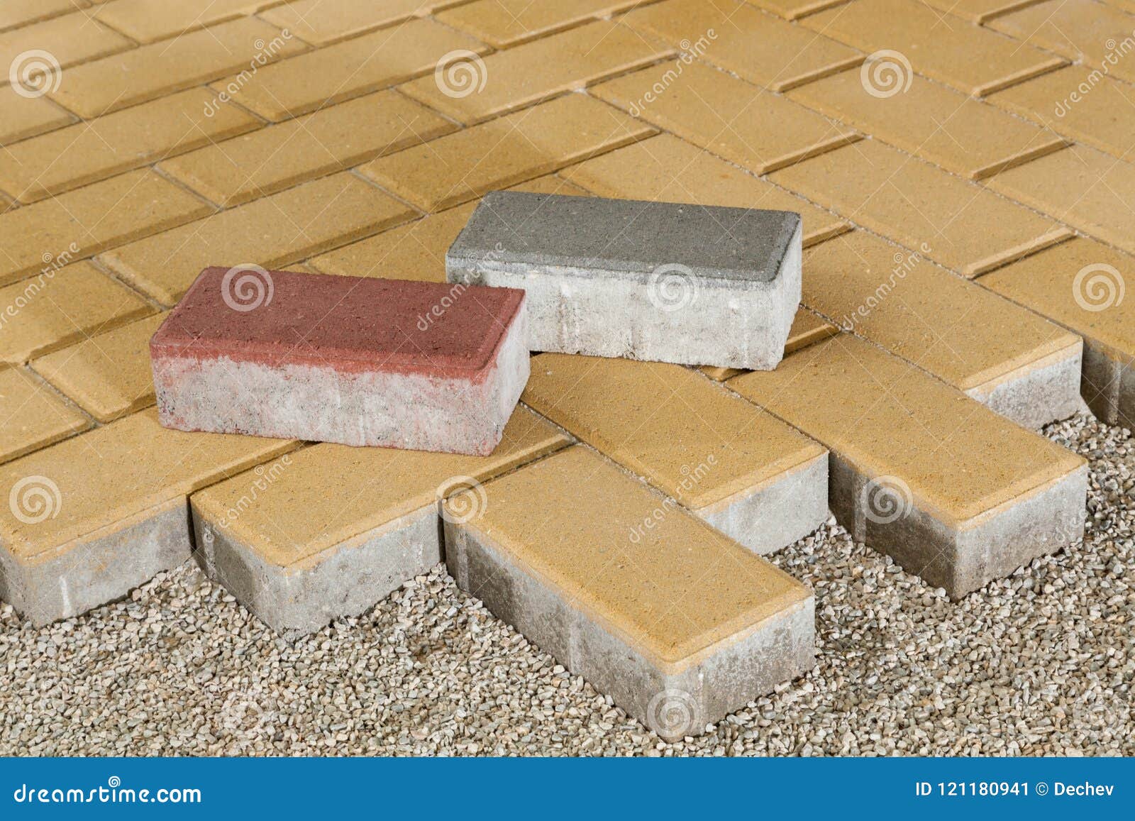 Pedestrian Path with Paver Bricks. Sidewalk Pavement Stock Image ...
