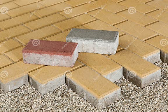Pedestrian Path with Paver Bricks. Sidewalk Pavement Stock Image ...