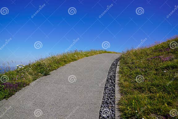 Pedestrian Path Go Up in the Mountains Horizon Stock Image - Image of ...