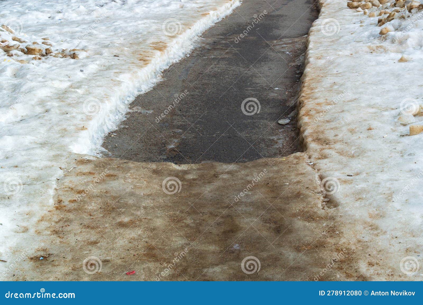 Pedestrian Path Partially Cleared of Ice and Snow Stock Photo - Image ...