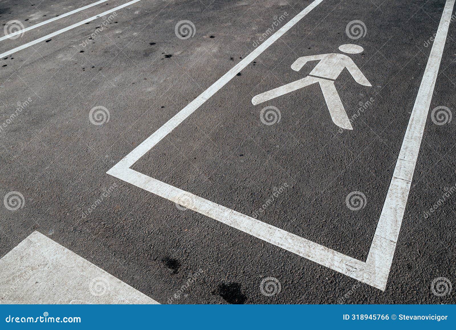 Pedestrian Path Sign on Asphalt Ground, Symbol of a Man Walking Stock ...