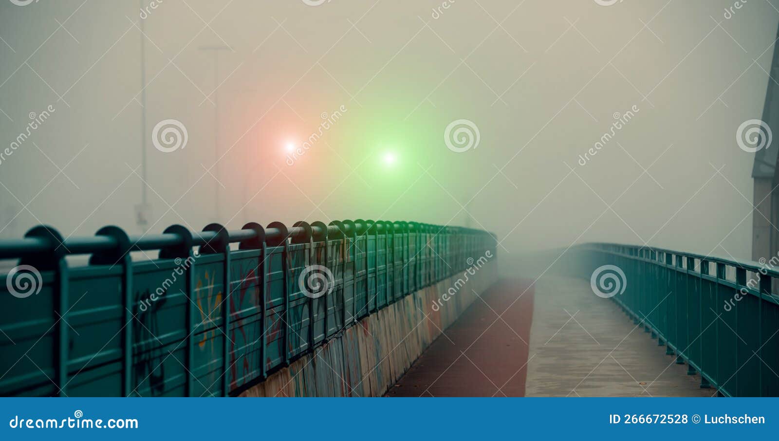 Pedestrian Paths on the Bridge in the Fog Stock Photo - Image of ...