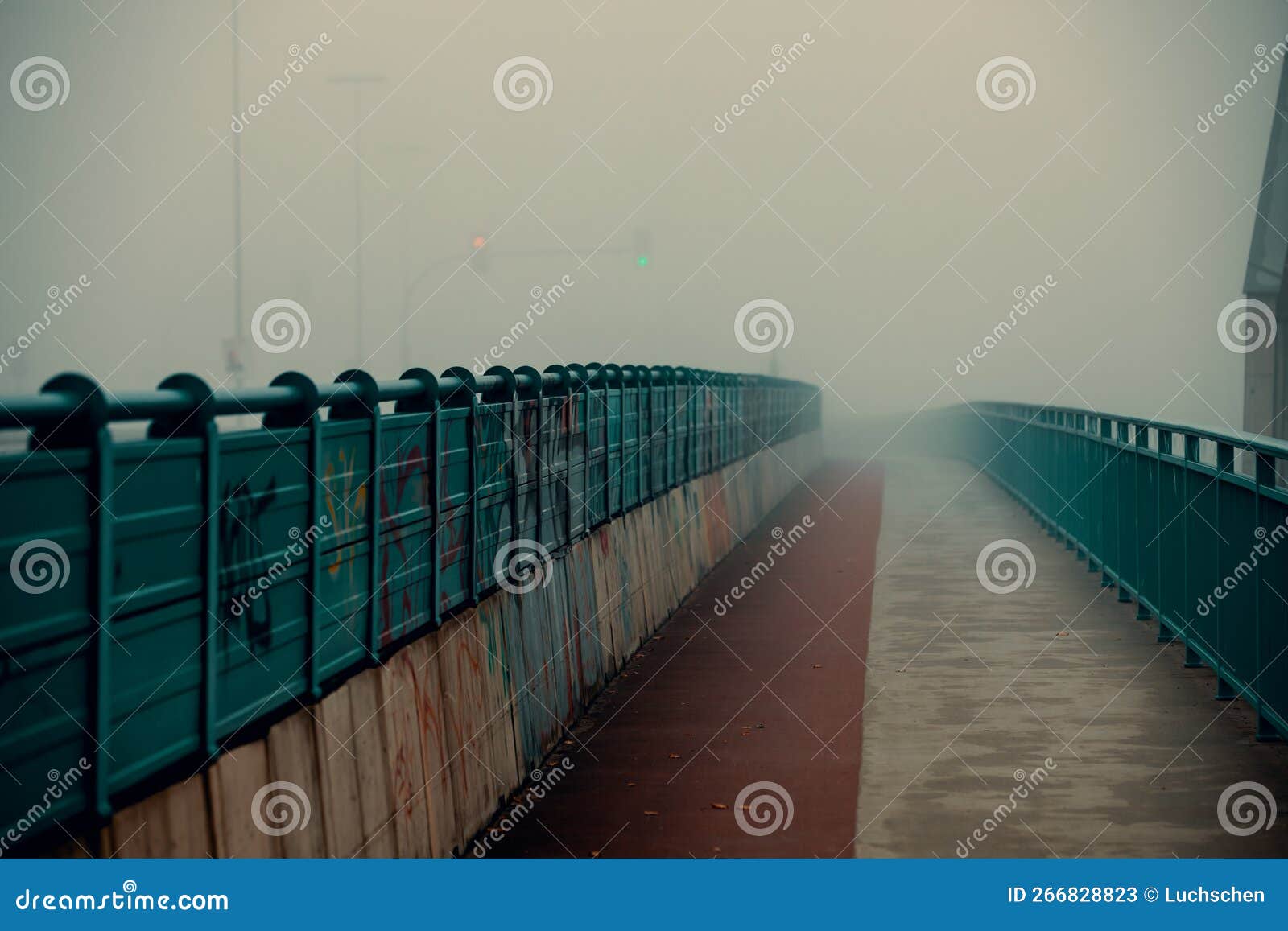 Pedestrian Paths on the Bridge in the Fog Stock Image - Image of river ...