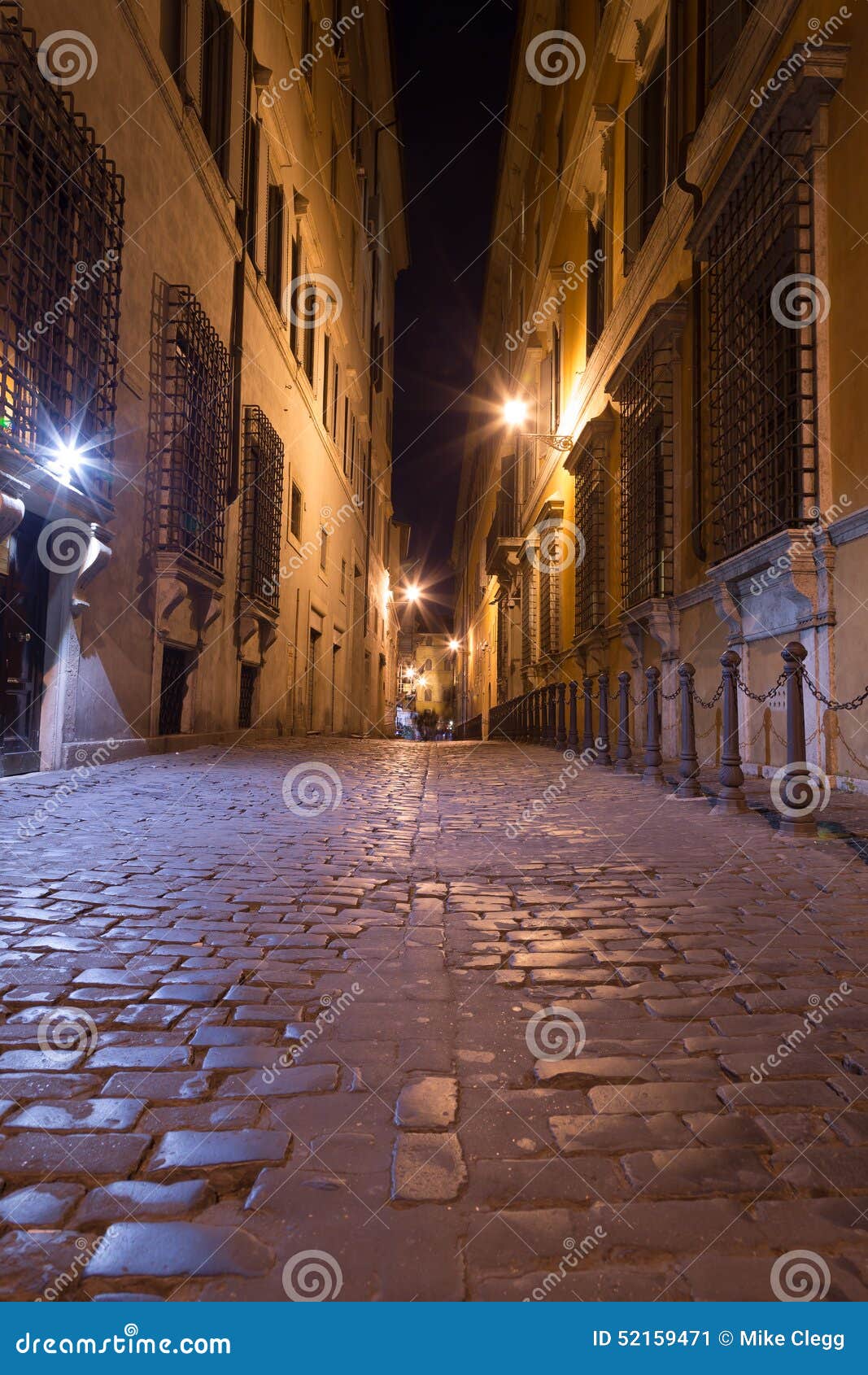 Pedestrian Paths between Buildings in Central Rome at Night Stock Image ...